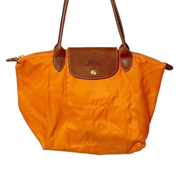 Longchamp | Bags | Longchamp Orange Nylon Le Pilage Tote Shoulder Bag ...